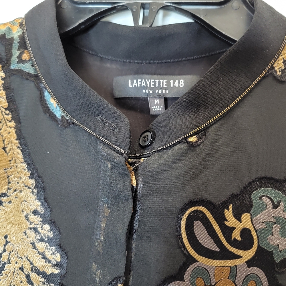 Lafayette 148 New York Black,Gold Button Down Top Sz.… - Gem